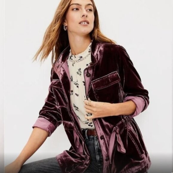 LOFT | Jackets & Coats | Nwt Loft Crushed Velvet Utility Jacket Sz M ...